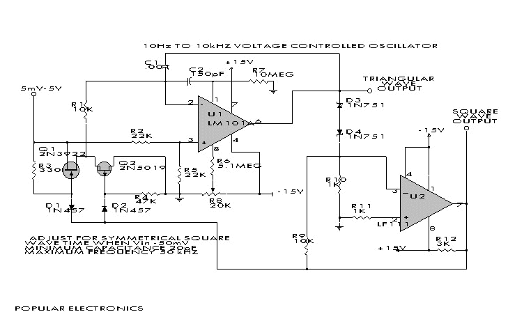 10 Hz to 10 Khz VCO with square and Triangle Wave Outputs